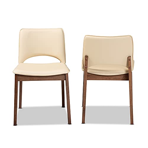 Baxton Studio Afton Dining Chair Set Beige Faux Leather Upholstered and Walnut Brown Finished Wood 2-Piece Dining Chair Set