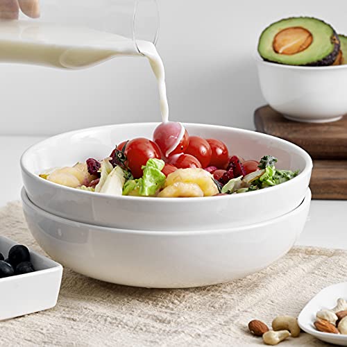 DOWAN Large Pasta Bowls, 47 Ounce Extra Deep Soup Bowls and Salad Serving Bowls, 8.5 x 2.5 Inches Ceramic Pasta Plates, Pasta Bowls Set of 4, White
