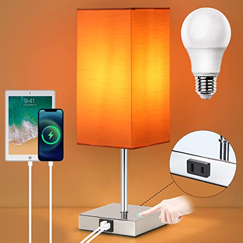 SEEDED-DESIGN Touch Control Table Lamp, Small Bedside Lamp with USB Port and Outlet, 3-Way Dimmable Nightstand Lamp for Bedroom, Living Room, LED Bulb Included (Square, Pink Blush)