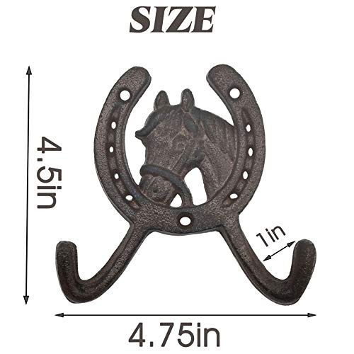 TIHOOD 2PCS Cast Iron Rustic Ranch Horse Head 2 Hook Coat Hooks Rack Towel Horseshoe Hook, Coat Hook,Hat Hook Wall Mounted,Wall Hook,Coat Hanger,Hooks