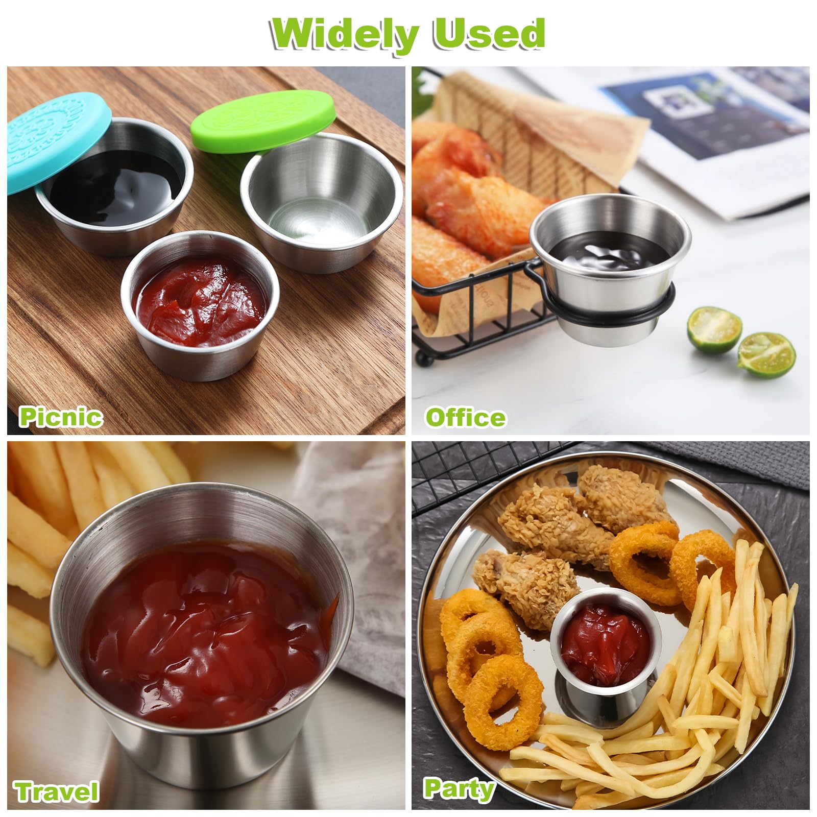 12PCS Metal Sauce Cups 2.5oz Ramekins, Stainless Steel Dipping Sauce Cups with Lids, Reusable Salad Dressing Container To Go, Sauce Containers Small Bowls for Lunch Bento Box, Party Picnic Travel