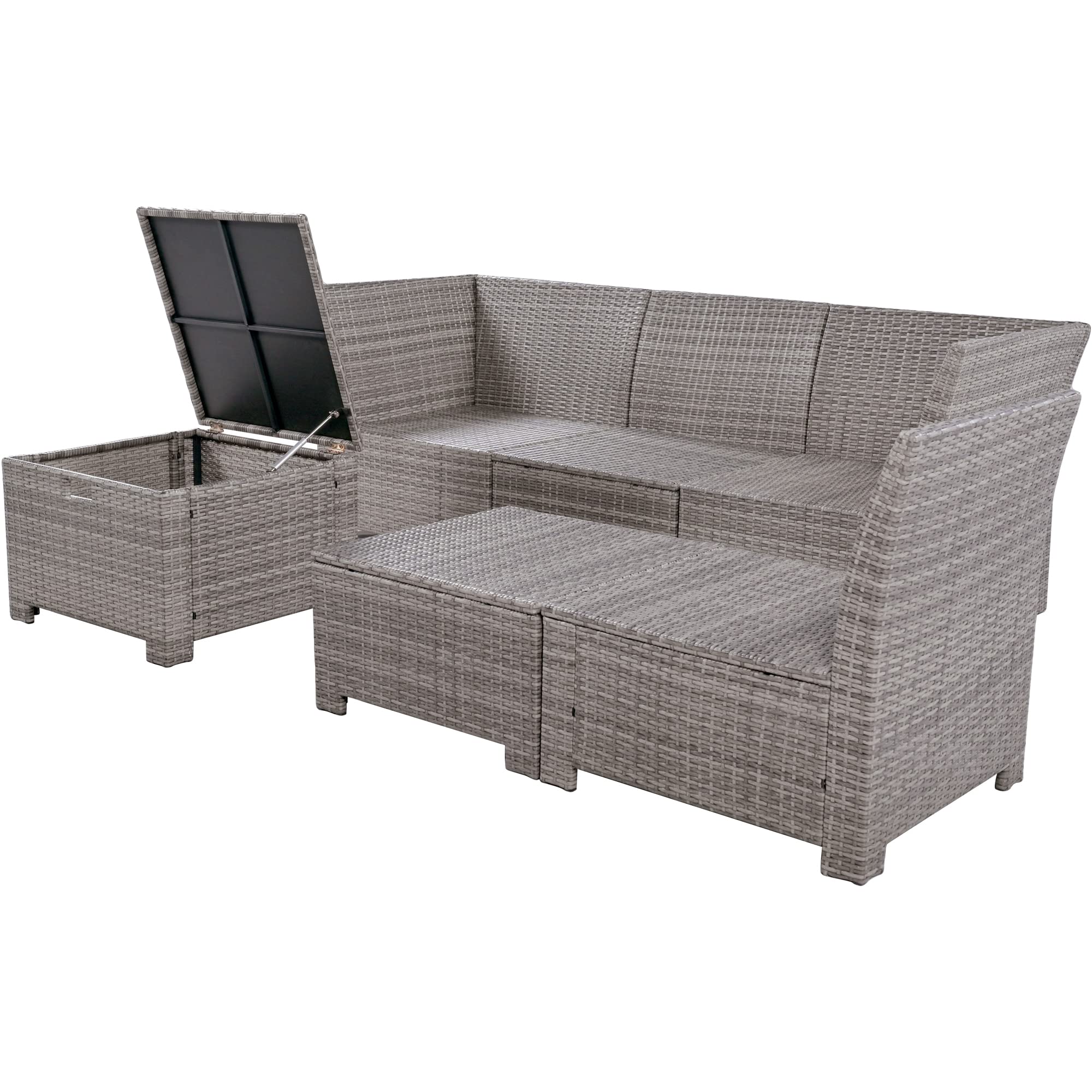 BIADNBZ 6 Piece Outdoor Patio Furniture PE Wicker Rattan Sectional Sofa Couch Conversation Sets with 1 Ottoman and 1 Storage Table, Beige