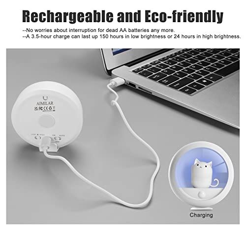 AIMILAR Cat Night Light - Motion Sensor, Rechargeable & Magnetic | Perfect Cat Gifts for Cat Lovers | Adjustable Brightness & 3 Mounting Options | Ideal Kids Night Lights for Bedroom or Bathroom