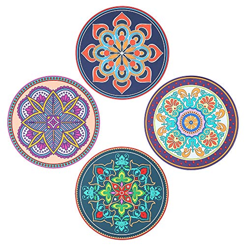 Longjet Silicone Trivet Mats for Hot Pots and Pans, Pot Holders for Kitchen Heat Resistant (Set of 4, Vintage Ethnic Floral)