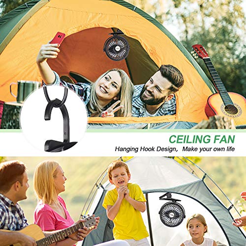 AJOYEUX Battery Operated Clip on Fan, Portable Rechargeable USB Personal Fan 3 In 1 with hook and LED for camping, stroller, car seat, office