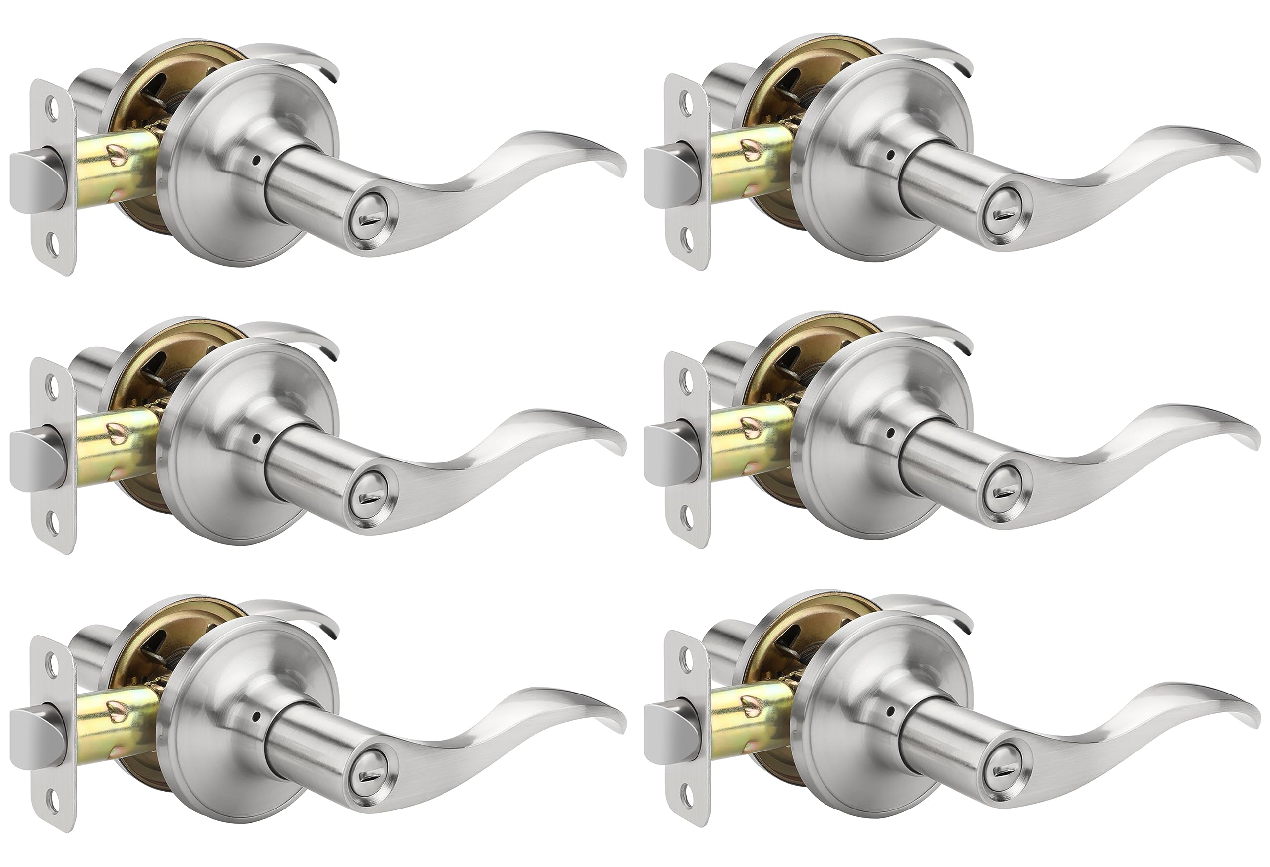 Haidms 6 Packs Brushed Nickel Door Handles Interior, Silver Door Handles,Privacy Door Handle Interior, Door Knobs Interior Brushed Nickel