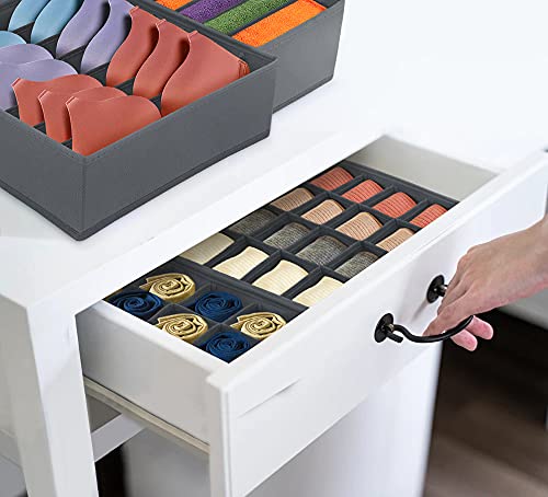 Bofoho Underwear Organizer, 4 PCs Foldable Closet Dresser Drawer Organizer for Clothes, Lingerie, Bra, Panty, Sock, Tie and Belt Storage (Dark Grey)