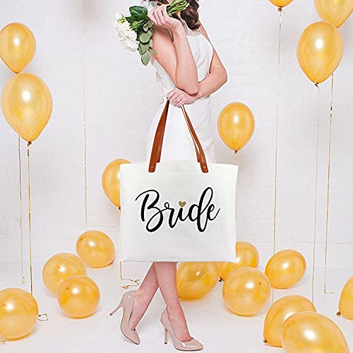 Lamyba Bride Bag with Makeup Bag, Mrs Tote Bag, Bride to be Gifts/Bridal Shower Gifts for Bride, White