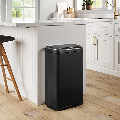 Kraus KTCS-10MB GarbagePro Rectangular 13 Gallon Hands-Free Motion Sensor Trash Can Battery Operated in Matte Black Finish with SoftShut Touchless Lid