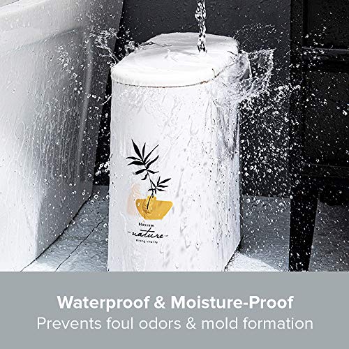 3.2Gal/12.1L Oval Slim Trash Can - Nordic Style Garbage Can with Lid - White Plastic Trash Can w/ Press Top White Lid - Space Saving Kitchen Trash Can w/ Double Barrel Removable Plastic Bin Liner