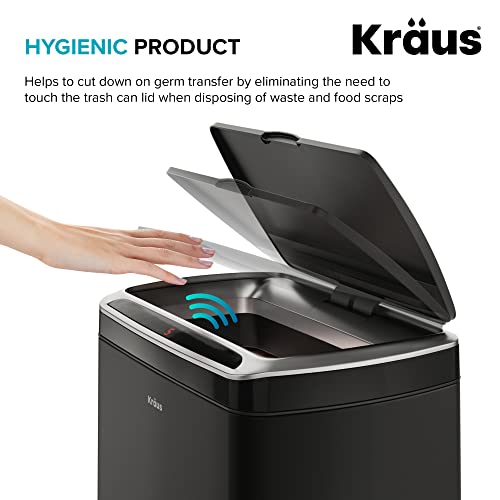 Kraus KTCS-10MB GarbagePro Rectangular 13 Gallon Hands-Free Motion Sensor Trash Can Battery Operated in Matte Black Finish with SoftShut Touchless Lid