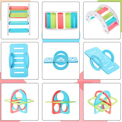 5 Pieces Hamster Toys Include Wooden Hamster House Guinea Pig Hideout Rainbow Bridge Hamster Seesaw Hamster Swing Hamster Exercise Circle Toy Suitable for Small Animals (Blue,6.3 x 3.93 x 5.5 Inch)