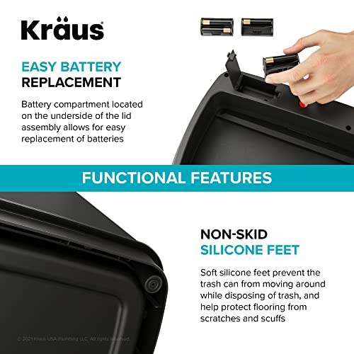 Kraus KTCS-10MB GarbagePro Rectangular 13 Gallon Hands-Free Motion Sensor Trash Can Battery Operated in Matte Black Finish with SoftShut Touchless Lid