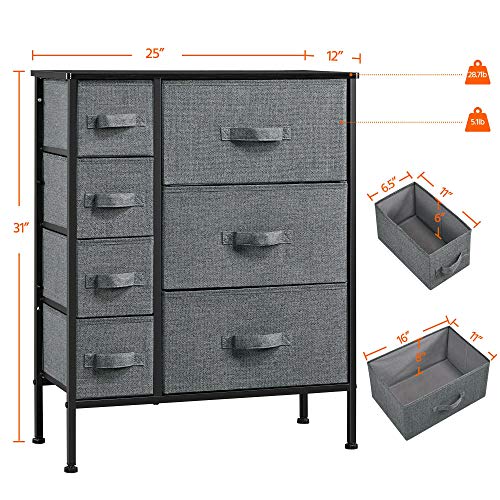Yaheetech 7 Drawers Tower, Storage Organizer, Fabric Tower Unit for Living Room, Hallway, Entryway, Sturdy Metal Frame Easy Pull Fabric Bins, Dark Gray
