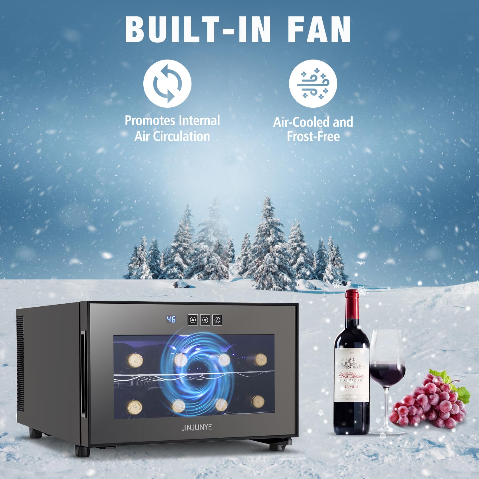 JINJUNYE 8 Bottle Wine Cooler Refrigerator, Wine Fridge Small, Countertop Wine Cooler with Temperature Control, Mini Freestanding Wine Cellar Glass Door for Home, Office, Bar, High-End Gift
