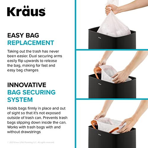 Kraus KTCS-10MB GarbagePro Rectangular 13 Gallon Hands-Free Motion Sensor Trash Can Battery Operated in Matte Black Finish with SoftShut Touchless Lid