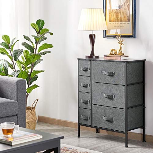 Yaheetech 7 Drawers Tower, Storage Organizer, Fabric Tower Unit for Living Room, Hallway, Entryway, Sturdy Metal Frame Easy Pull Fabric Bins, Dark Gray