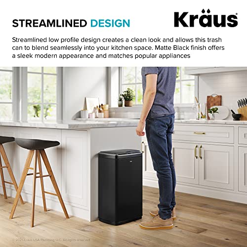 Kraus KTCS-10MB GarbagePro Rectangular 13 Gallon Hands-Free Motion Sensor Trash Can Battery Operated in Matte Black Finish with SoftShut Touchless Lid