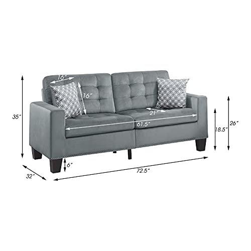 Lexicon Leighton Fabric Sofa with 2 Pillows, 72.5" W, Gray