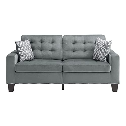 Lexicon Leighton Fabric Sofa with 2 Pillows, 72.5" W, Gray