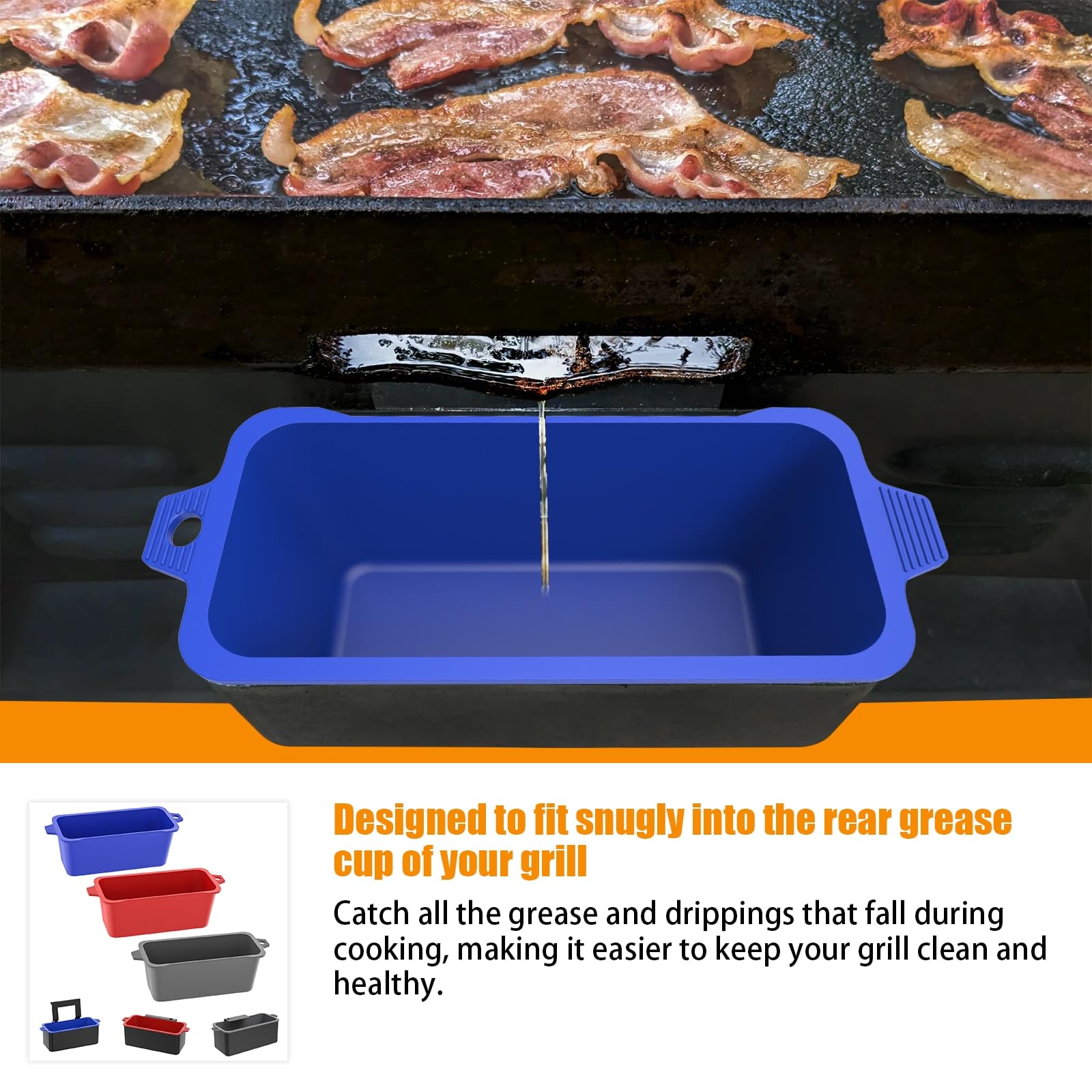 Tbgrepts 3Pcs Silicone Grease Cup Liners, Reusable Foil Drip Pan Liners, Griddle Rear Grease Catcher Liner, Silicone Grease Drip Tray Liner