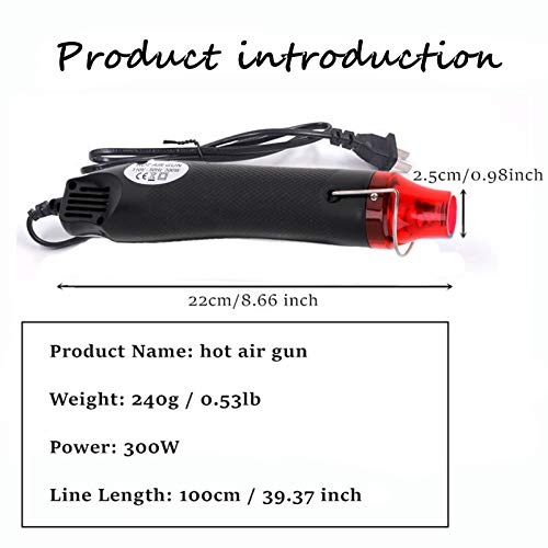 Mini Heat Gun for Epoxy Resin 300W Portable Handheld Black Heat Gun for Crafts Embossing, Shrink Wrapping, Drying Paint, Clay, Rubber Stamp Heat Tools, Dryer Craft Heat Tool for Cup Turner