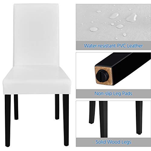 Yaheetech 4pcs Dining Chairs High Back Leather Seat Chair with Wood Legs and Waterproof Surface for Home Kitchen and Restaurant, White