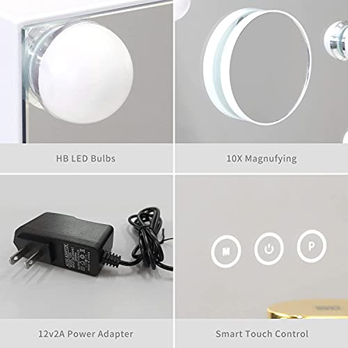 NUSVAN Vanity Mirror with Lights Lighted Makeup Mirror with 15 Dimmable LED Bulbs,3 Color Lighting Modes,USB Charging Port Touch Control,Sturdy Metal Frame Design 24x18 Inch,White