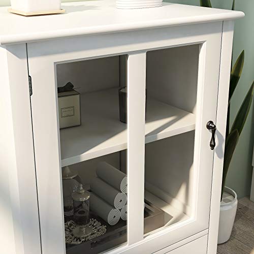 Knocbel Modern Storage Cabinet with Metal Handles, Single Glass Door, Compartments and Drawer, Buffet Sideboard for Kitchen Dining Room Hallway Entryway, 22" L x 14.4" W x 31.7" H (White)