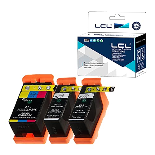 LCL Compatible Ink Cartridge Replacement for DELL 21 Y498D Y499D 330-5275 330-5274 V313 V313W V515W P513W P713W V715W (2Black Tri-Color 3-Pack)