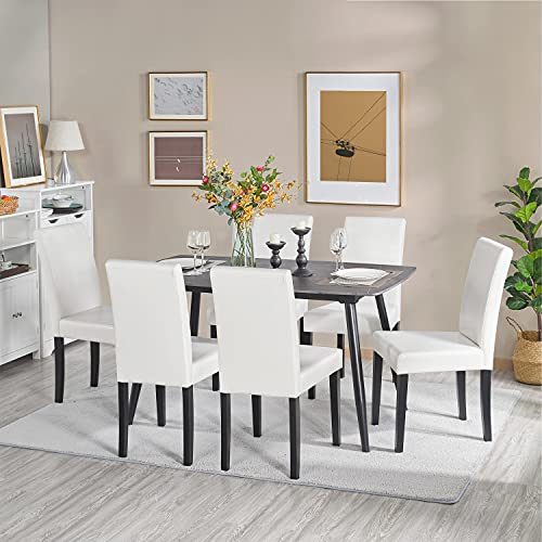 Yaheetech 4pcs Dining Chairs High Back Leather Seat Chair with Wood Legs and Waterproof Surface for Home Kitchen and Restaurant, White