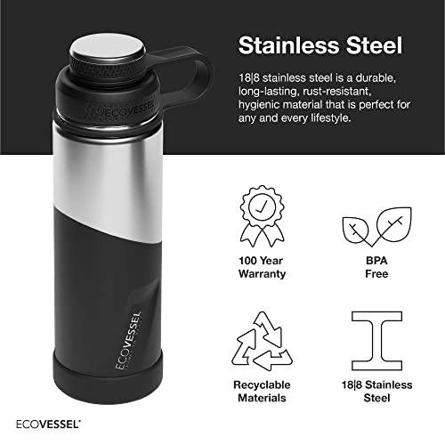 EcoVessel Stainless Steel Water Bottle with Insulated Dual Lid, Insulated Water Bottle with Strainer and Silicone Bottle Bumper, Coffee Mug – 20oz (Northern Lights)