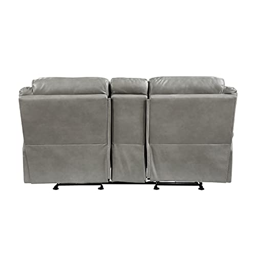 Lexicon Braelyn Faux Leather Double Glider Reclining Loveseat with Center Console, Receptacles, and USB Ports, 80" W, Gray