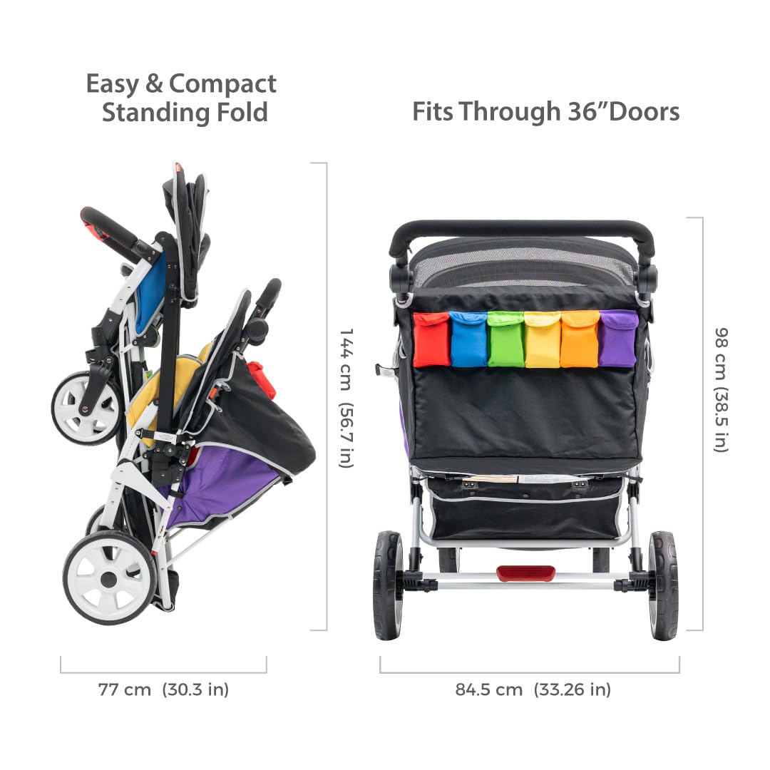 Familidoo H6E 6 seat Baby Stroller- Double Canopy - Daycare Strollers with 5 Point Safety Harness - Backseat footrest Extension for 0 to 36 Months