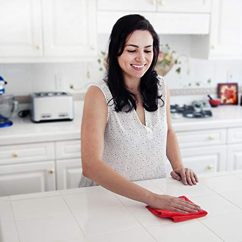 CleanAide Microfiber Cleaning Towels, Reusable Lint-Free and Absorbent Cloth for Kitchen and Car Use, 300GSM, 12 x 12 in. Red, 50-Pack