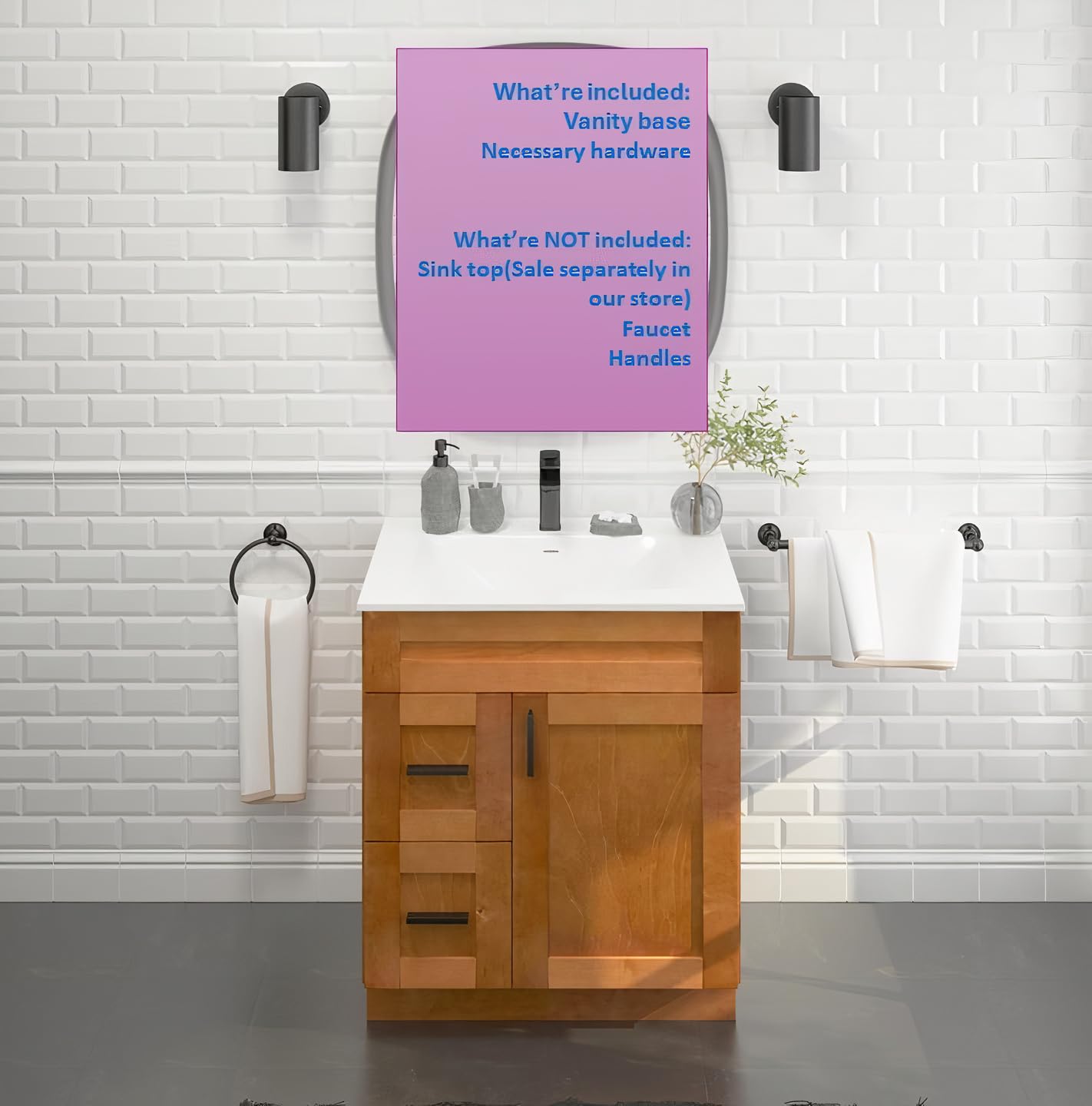 Maple Shaker Sink Base Bathroom Vanity with Drawers 30" Ready-to-Assemble Cabinet