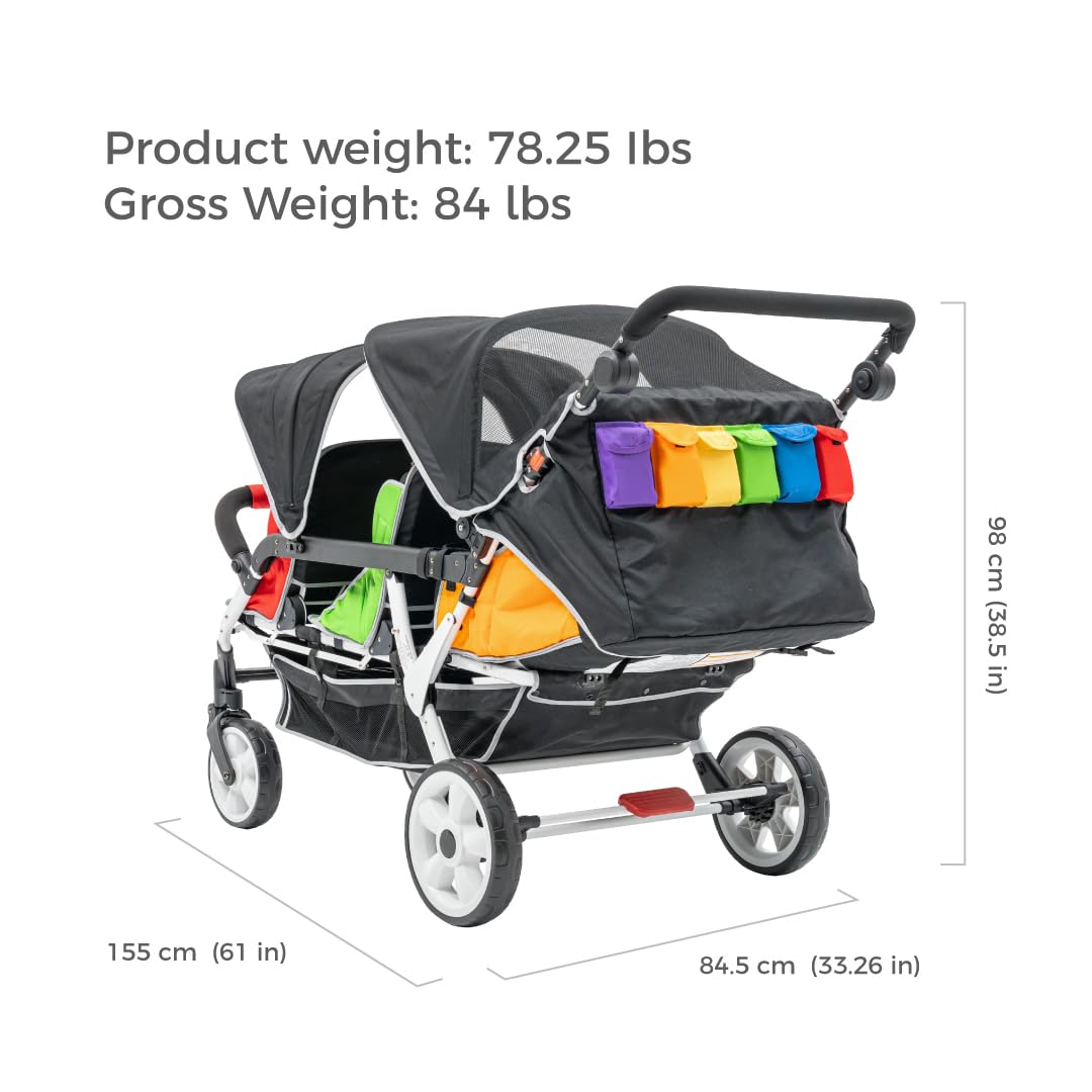 Familidoo H6E 6 seat Baby Stroller- Double Canopy - Daycare Strollers with 5 Point Safety Harness - Backseat footrest Extension for 0 to 36 Months