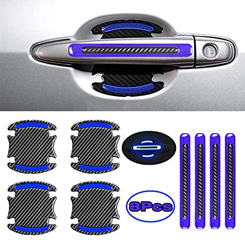 NOI 8Pcs Fashion Universal 3D Carbon Fiber Texture Car Door Handle Reflective Sticker Door Bowl Paint Scratch Protector Protective Cover Protective Film Safety Warning Functionļ¼Blueļ¼