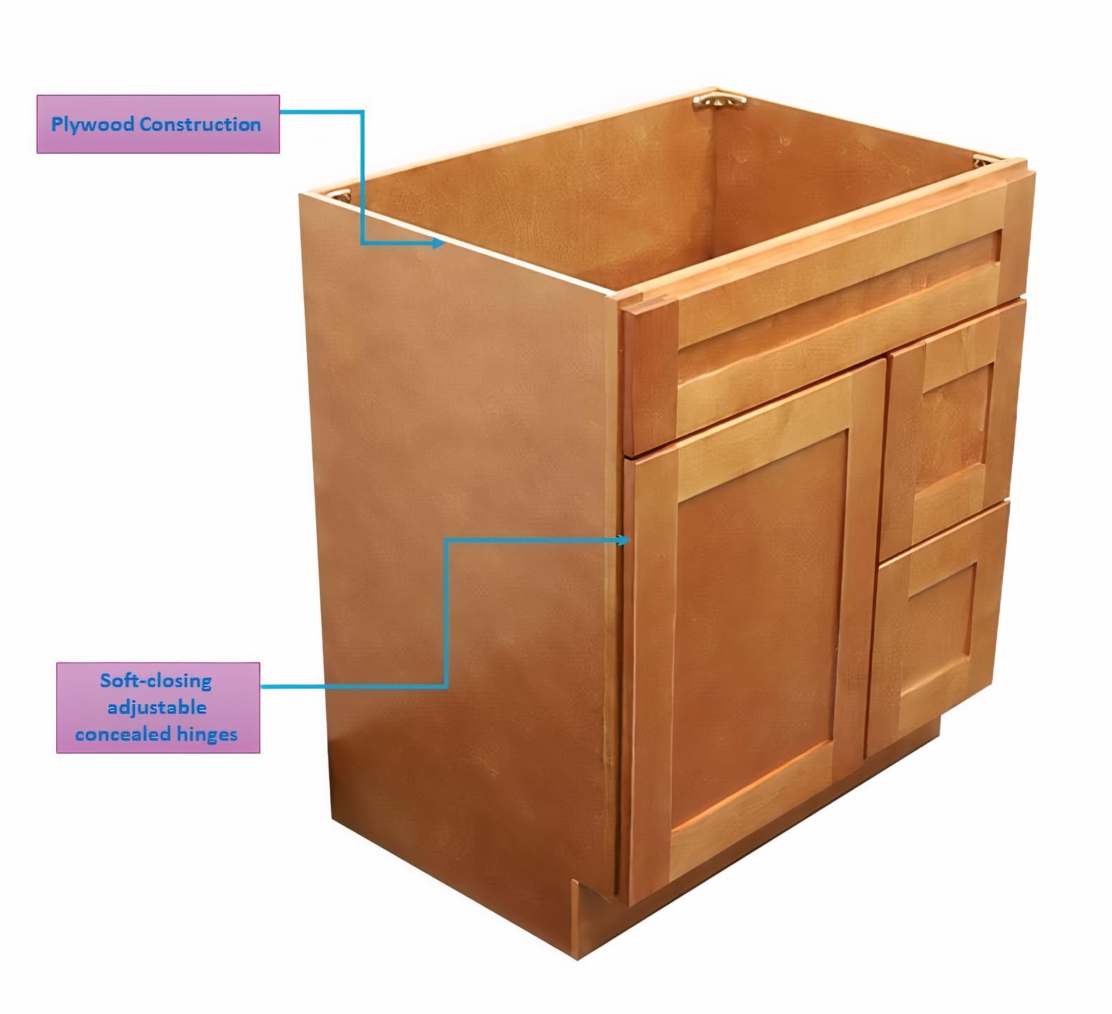 Maple Shaker Sink Base Bathroom Vanity with Drawers 30" Ready-to-Assemble Cabinet