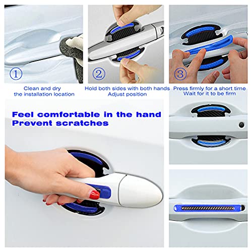 NOI 8Pcs Fashion Universal 3D Carbon Fiber Texture Car Door Handle Reflective Sticker Door Bowl Paint Scratch Protector Protective Cover Protective Film Safety Warning Function(Blue)