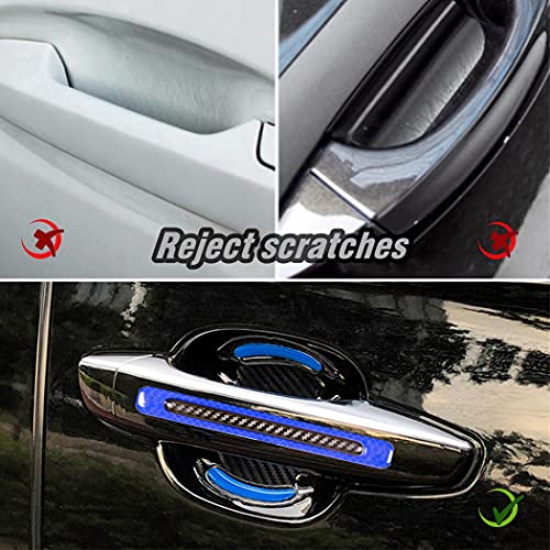 NOI 8Pcs Fashion Universal 3D Carbon Fiber Texture Car Door Handle Reflective Sticker Door Bowl Paint Scratch Protector Protective Cover Protective Film Safety Warning Function(Blue)