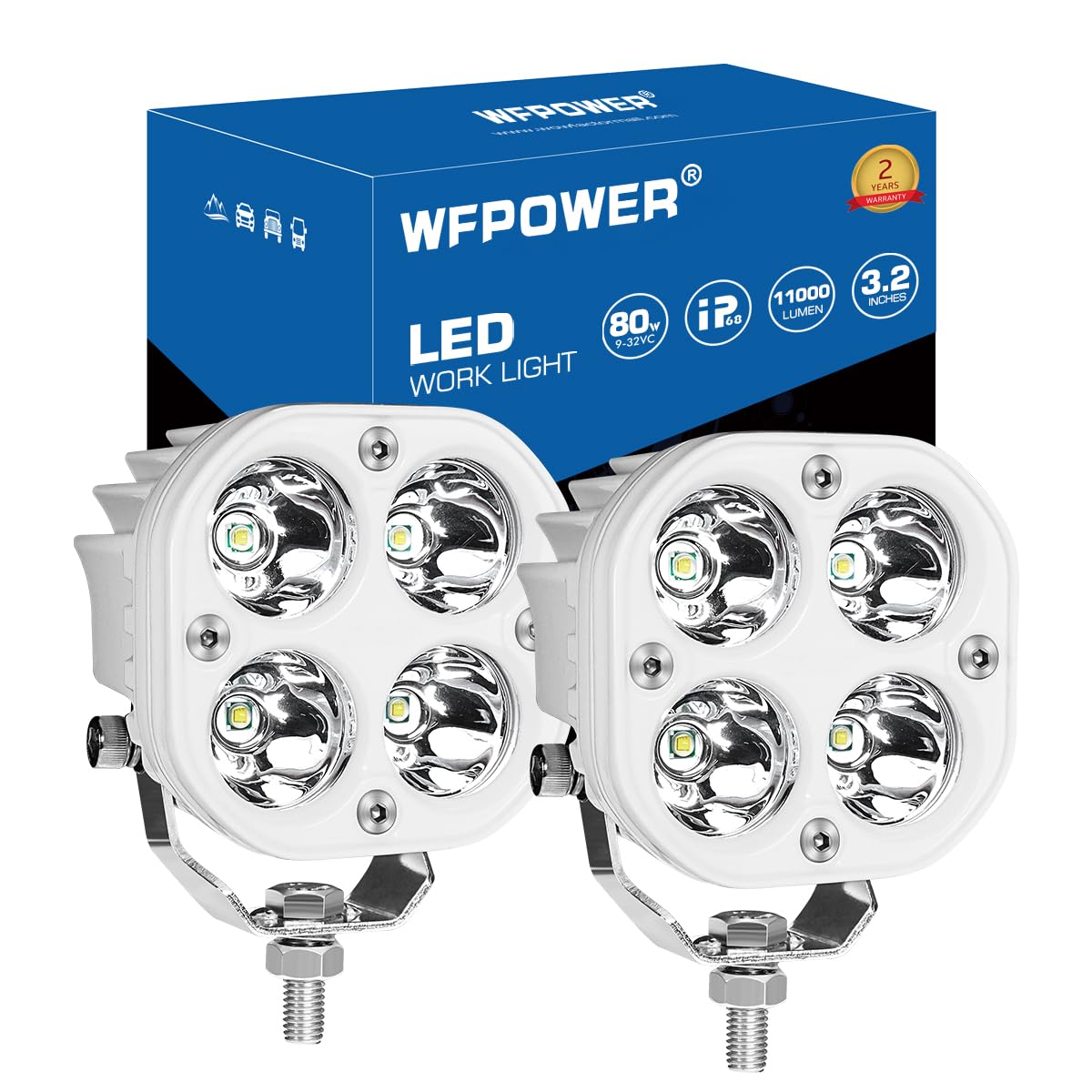 WFPOWER 3" Cube LED Pods, 2PCS Marine LED Lights Pontoon Boat Docking Light for Fishing Boat, Waterproof White Spot LED Cube Light Pods for Off Road Driving 12V 24V 4WD Pickup Truck Boat ATV UTV