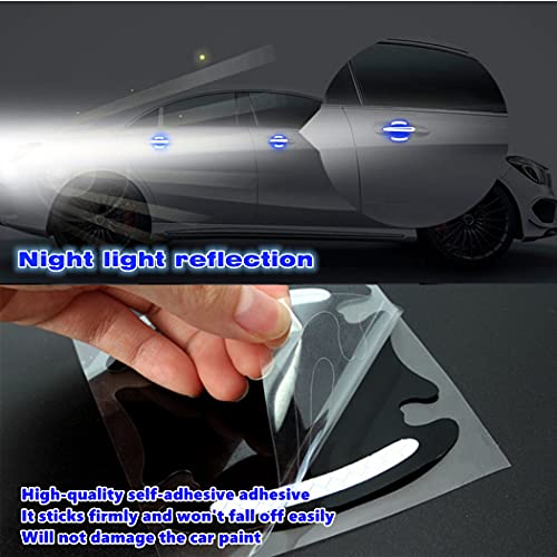 NOI 8Pcs Fashion Universal 3D Carbon Fiber Texture Car Door Handle Reflective Sticker Door Bowl Paint Scratch Protector Protective Cover Protective Film Safety Warning Function(Blue)