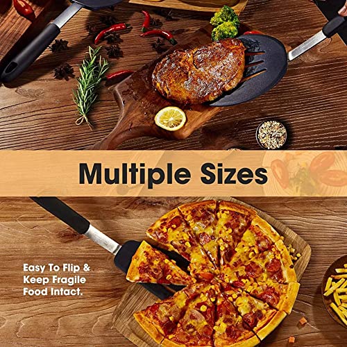 EooCoo Silicone Cooking Utensils Set with Holder, 8Pcs Kitchen Cooking Utensils Set for Nonstick Cookware 446°F Heat-Resistant,Turner Tongs, Spatula, Spoon, Brush, Whisk, Stainless Steel Handle, Gray