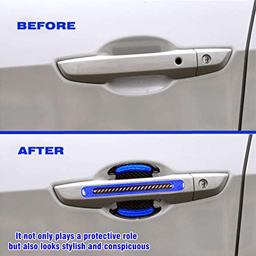 NOI 8Pcs Fashion Universal 3D Carbon Fiber Texture Car Door Handle Reflective Sticker Door Bowl Paint Scratch Protector Protective Cover Protective Film Safety Warning Function(Blue)