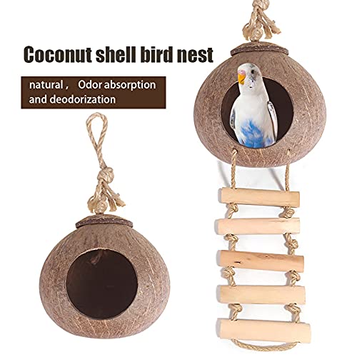 Coconut Bird Nest Hut, Natural Coconut Fiber Hanging Birdhouse Cage Breeding Nesting Bird Aviary Cage Box Anti-Pecking Bite for Parakeet Budgie Cockatiel Finch Sparrows