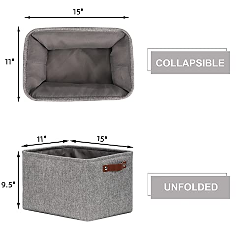 HNZIGE Storage Basket Bins(3 Pack) Large Collapsible Storage baskets for organizing Shelf Closet Bedroom, Perfect Storage Box with Handles for Closet, Clothes, Toy, Home?Gray, 15" x 11" x 9.5"?