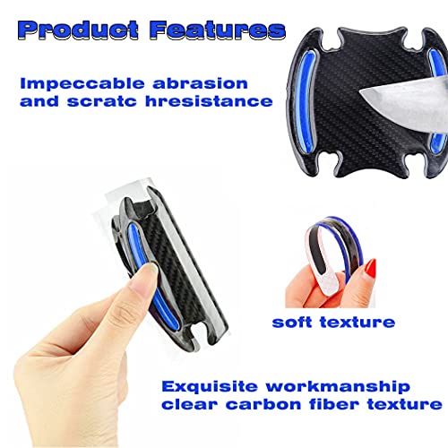 NOI 8Pcs Fashion Universal 3D Carbon Fiber Texture Car Door Handle Reflective Sticker Door Bowl Paint Scratch Protector Protective Cover Protective Film Safety Warning Function(Blue)