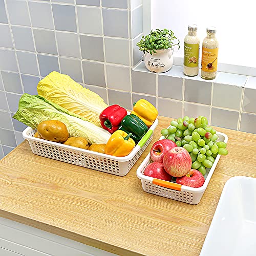 Lawei 8 Pack Large Plastic Sorage Basket with Handle - 15 x 10 x 3 Inch Pantry Organizer Basket Bins Desktop Paper Storage Basket for Organization, Countertops, Cabinets, Bedrooms, Bathrooms