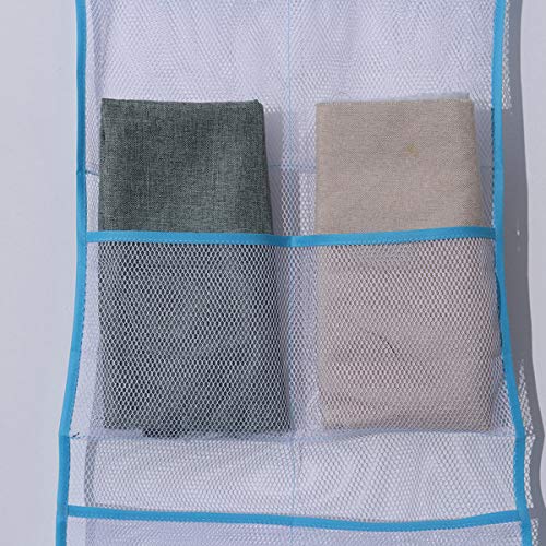 Amosfun Bathroom Organization and Storage 6 Storage Pockets Hanging Mesh Shower Caddy Space Saving Bathroom Accessories Quick Dry Bath Organizer with Single Hook (Sky- Blue)